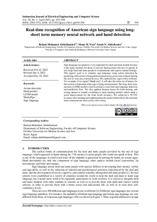 (PDF) Real-time recognition of American sign language using longshort term memory neural network ...