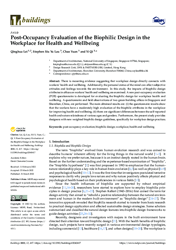 (PDF) Post-Occupancy Evaluation of the Biophilic Design in the ...