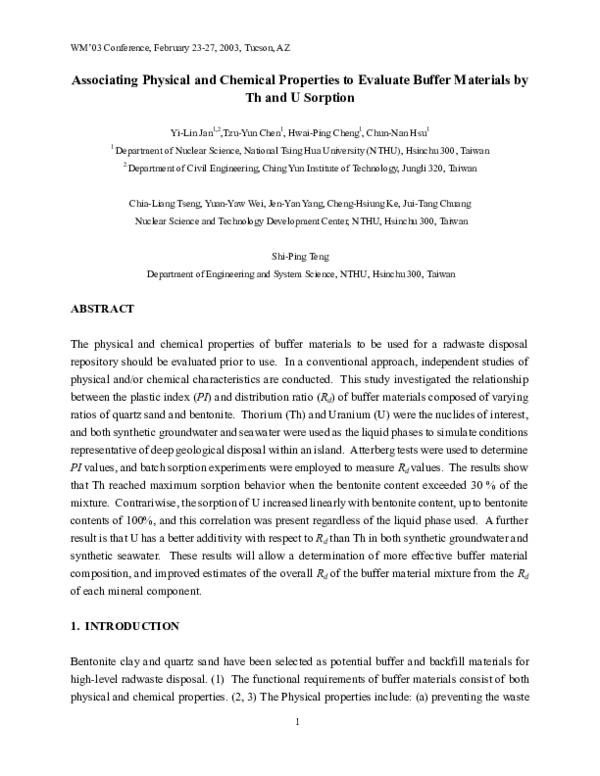 (PDF) Associating Physical and Chemical Properties to Evaluate Buffer ...