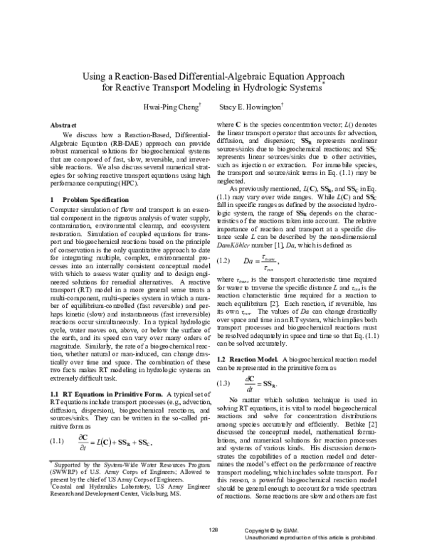 (PDF) Using a Reaction-Based Differential-Algebraic Equation Approach for Reactive Transport ...