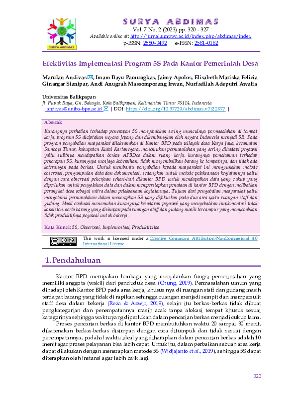 (PDF) Efektivitas Implementasi Program 5S Pada Kantor Pemerintah Desa | Jaimy Apolos - Academia.edu
