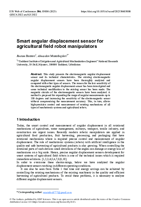(PDF) Smart angular displacement sensor for agricultural field robot manipulators | Rustam ...