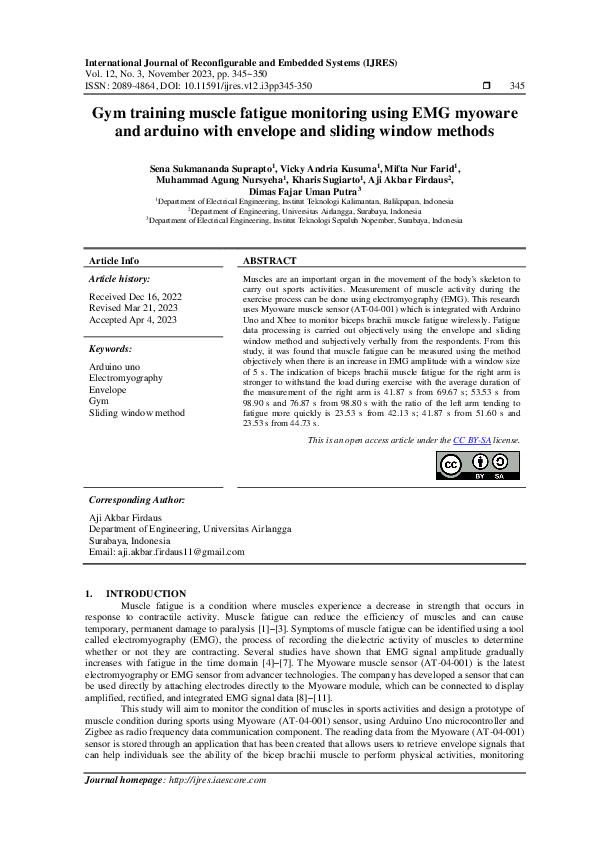 (PDF) Gym training muscle fatigue monitoring using EMG myoware and ...