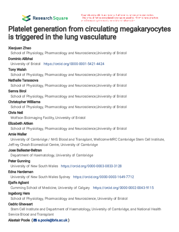 (PDF) Platelet generation from circulating megakaryocytes is triggered ...
