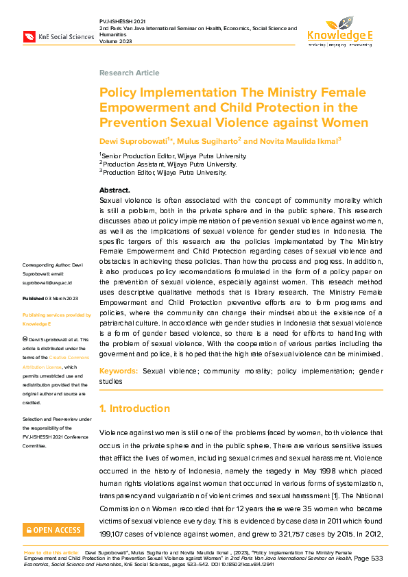 (PDF) Policy Implementation The Ministry Female Empowerment and Child Protection in the ...