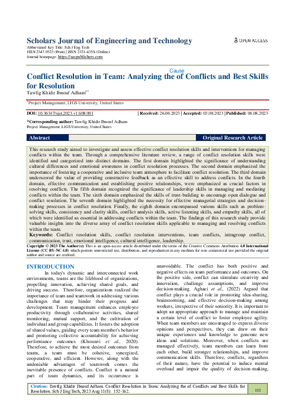 (PDF) Conflict Resolution in Team: Analyzing the Cause of Conflicts and ...