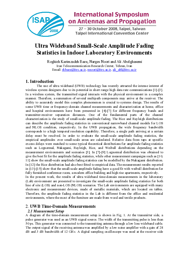 (PDF) Ultra Wideband Small-Scale Amplitude Fading Statistics in Indoor ...