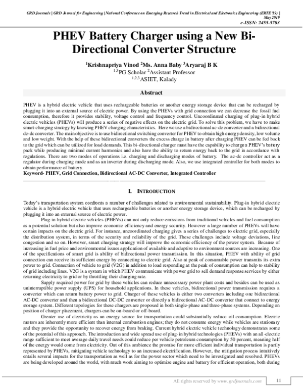 (PDF) PHEV Battery Charger using a New Bi-Directional Converter Structure