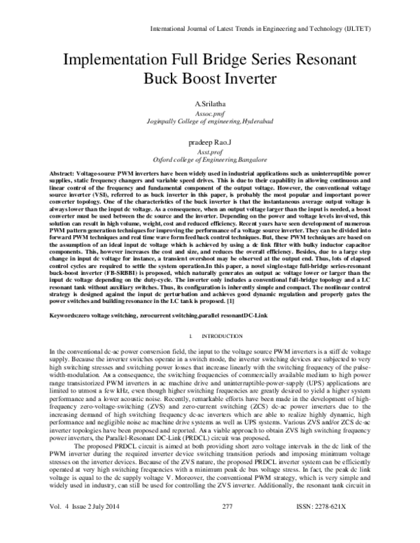 (PDF) Implementation Full Bridge Series Resonant Buck Boost Inverter