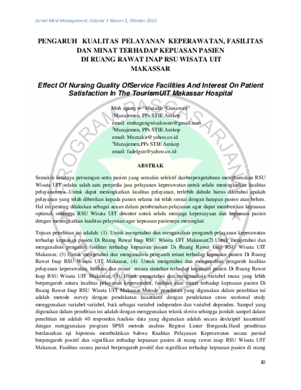 (PDF) Pengaruh Kualitas Pelayanan Keperawatan, Fasilitas Dan Minat Terhadap Kepuasan Pasien DI ...