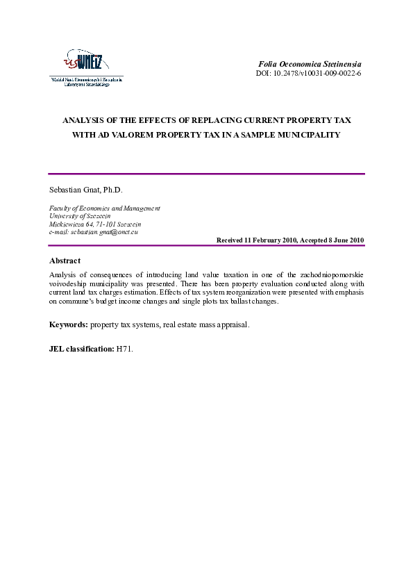 (PDF) Analysis of the Effects of Replacing Current Property Tax with AD ...