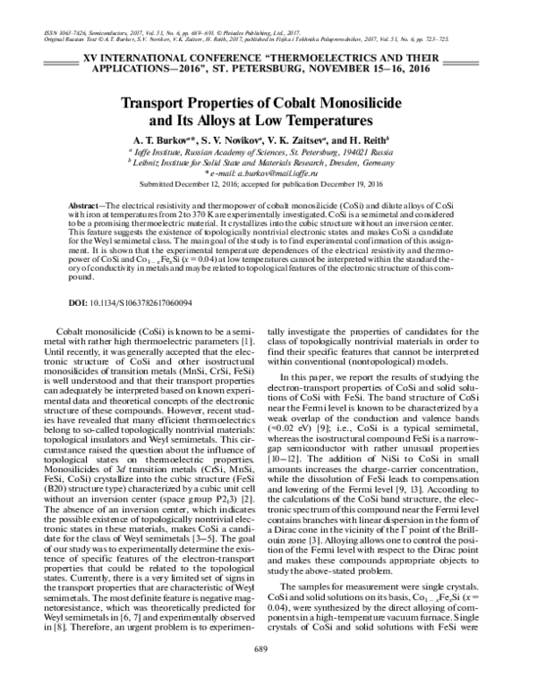 (PDF) Transport properties of cobalt monosilicide and its alloys at low ...