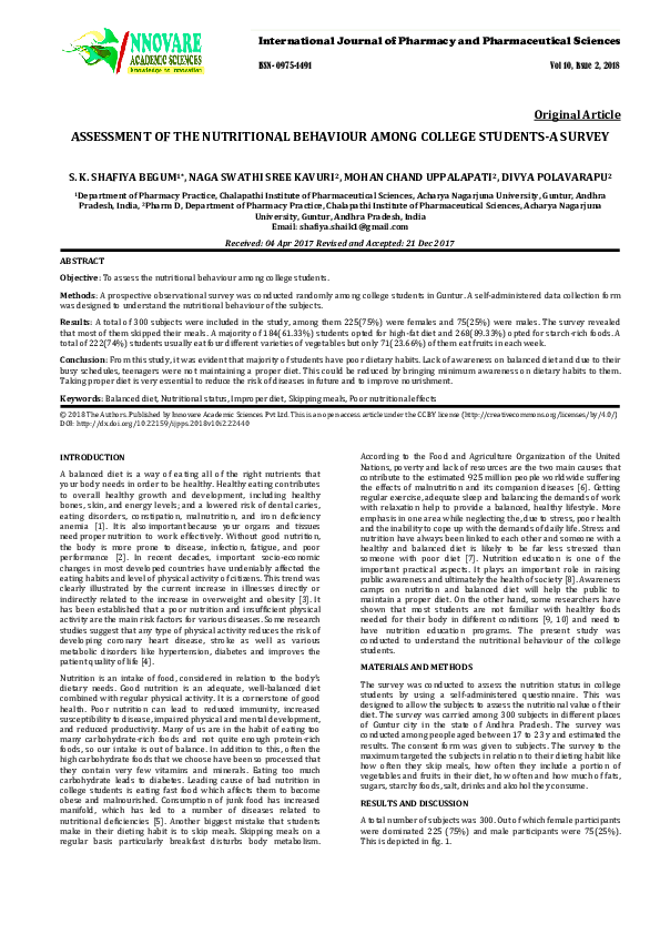 (PDF) ASSESSMENT OF THE NUTRITIONAL BEHAVIOUR AMONG COLLEGE STUDENTS-A ...