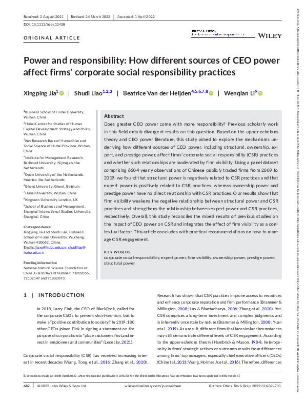 (PDF) Power and responsibility: How different sources of CEO power ...