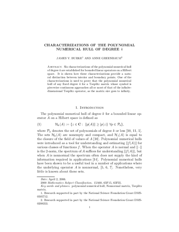 (PDF) Characterizations of the polynomial numerical hull of degree k