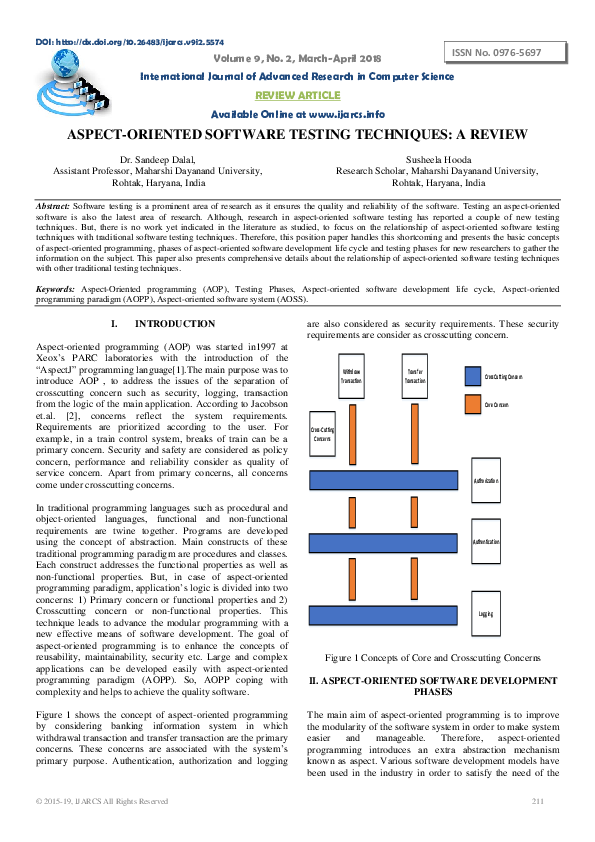 Pdf Aspect Oriented Software Testing Techniques A Review