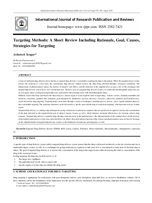 (PDF) Targeting Methods: A Short Review Including Rationale, Goal ...