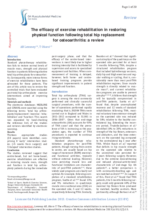 (PDF) The efficacy of exercise rehabilitation in restoring physical ...