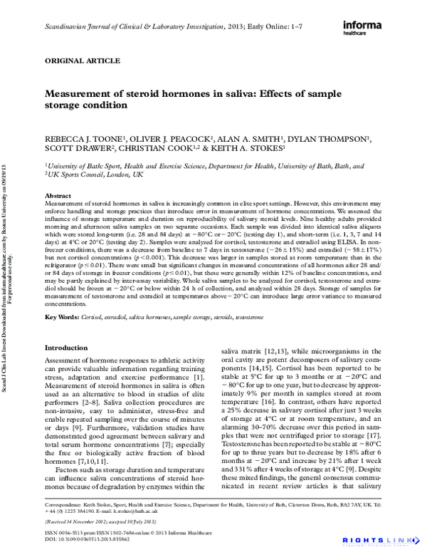 (PDF) Measurement of steroid hormones in saliva: Effects of sample ...