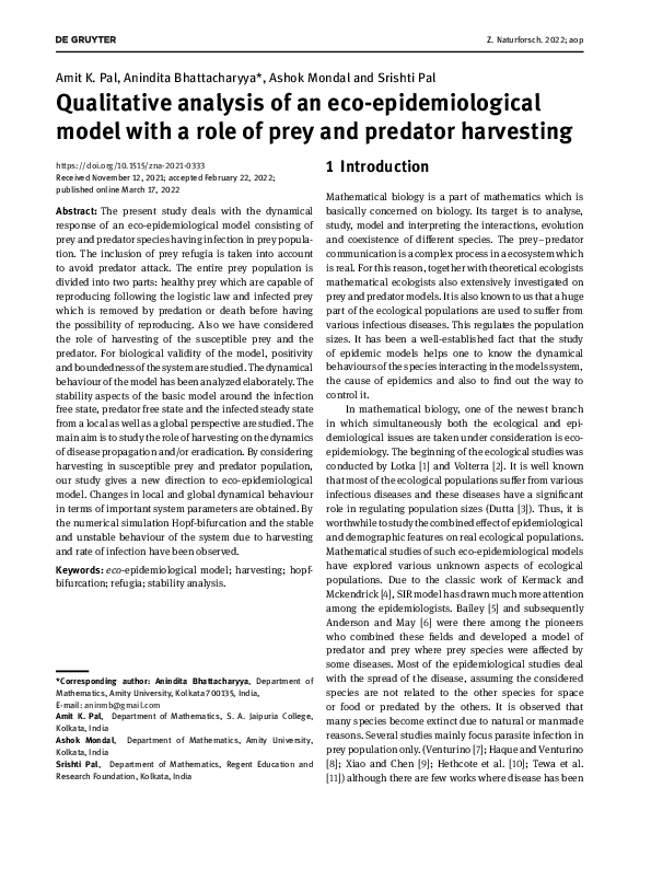 (PDF) Qualitative analysis of an eco-epidemiological model with a role ...