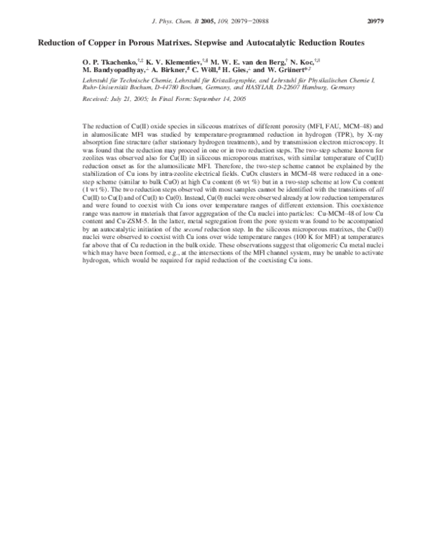 (PDF) Reduction of Copper in Porous Matrixes. Stepwise and ...