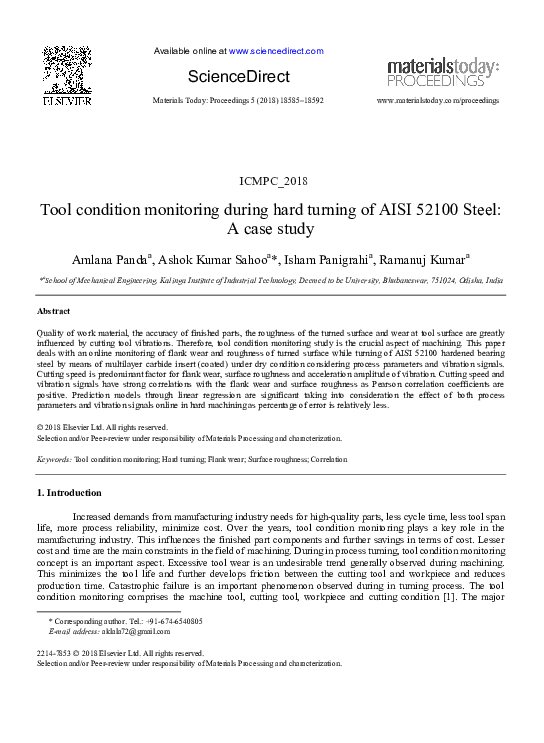 Pdf Tool Condition Monitoring During Hard Turning Of Aisi 52100 Steel