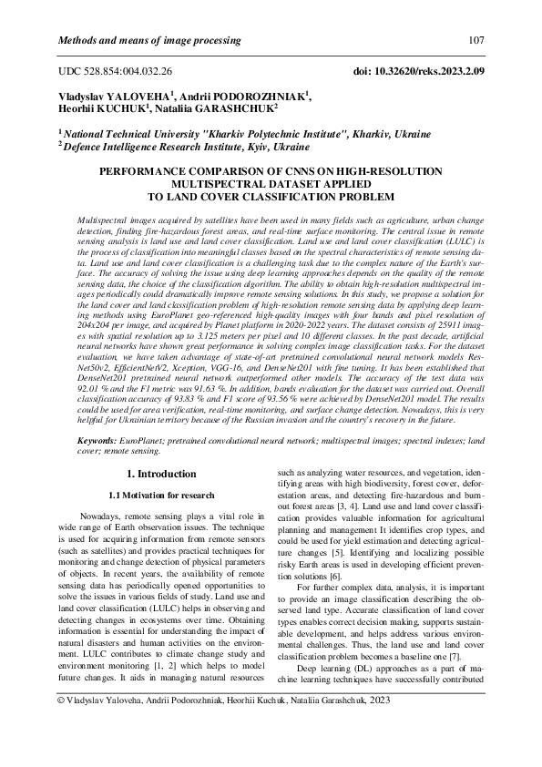 Pdf Performance Comparison Of Cnns On High Resolution Multispectral