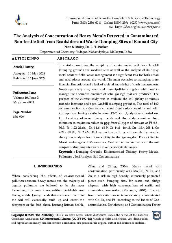 (PDF) The Analysis of Concentration of Heavy Metals Detected in ...