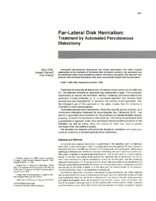 (PDF) Far-lateral disk herniation: treatment by automated percutaneous ...