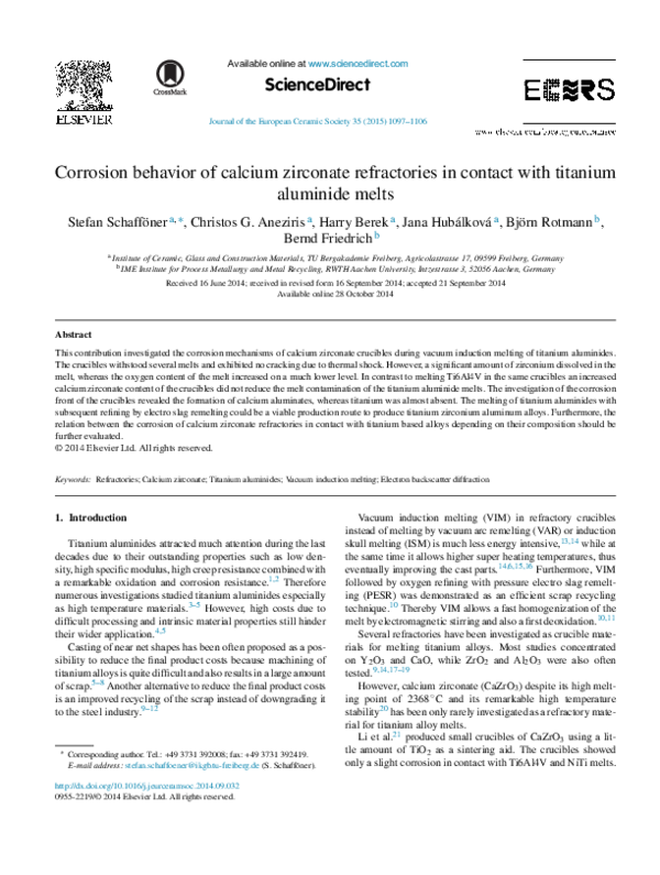 (PDF) Corrosion behavior of calcium zirconate refractories in contact ...
