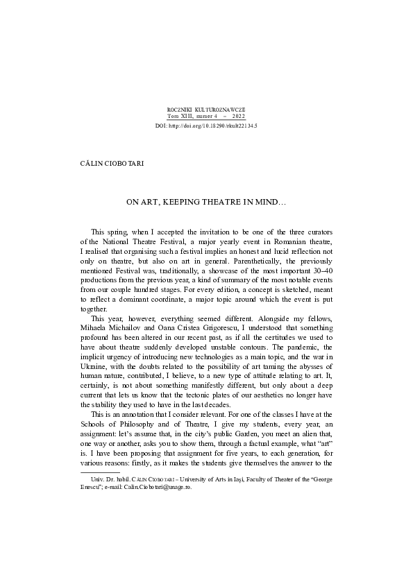 (PDF) On Art, Keeping Theatre in Mind…