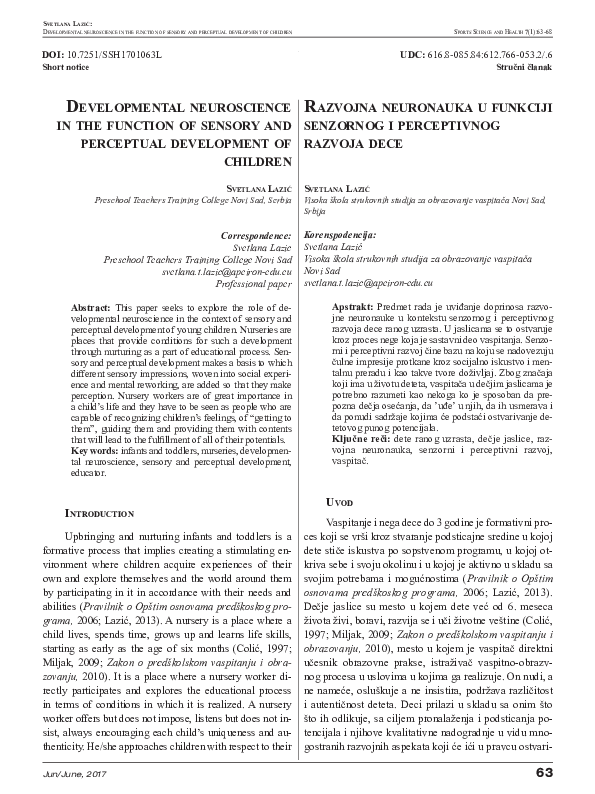 (PDF) Developmental neuroscience in the function of sensory and ...