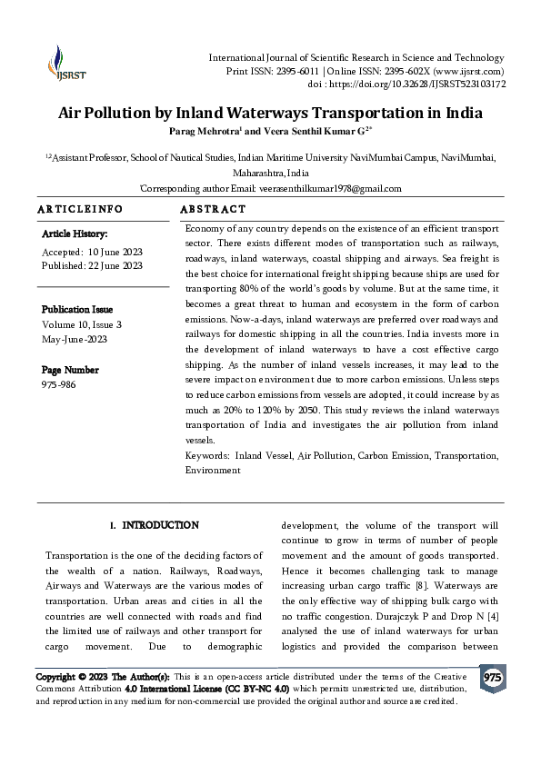 (PDF) Air Pollution by Inland Waterways Transportation in India