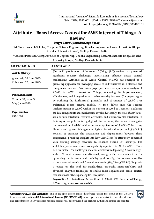 Pdf Attribute Based Access Control For Aws Internet Of Things A Review