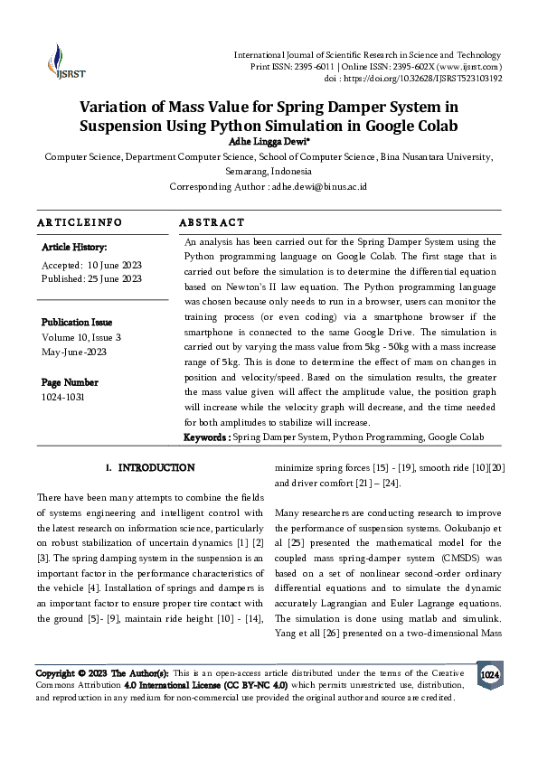 Pdf Variation Of Mass Value For Spring Damper System In Suspension Using Python Simulation In