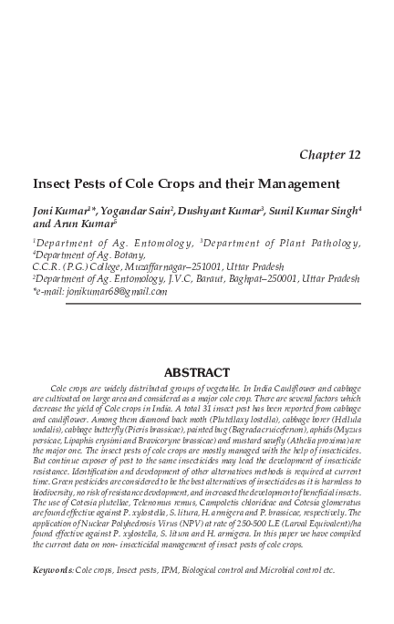 (PDF) Insect Pests of Cole Crops and their Management