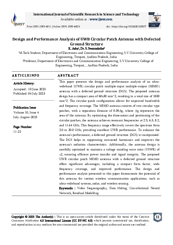 Pdf Design And Performance Analysis Of Uwb Circular Patch Antenna With Defected Ground Structure