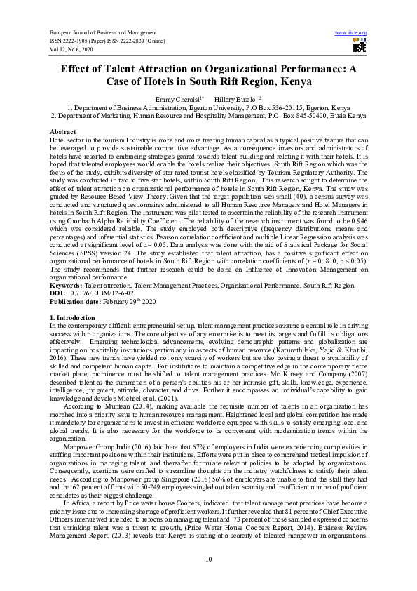 (PDF) Effect of Talent Attraction on Organizational Performance: A Case ...