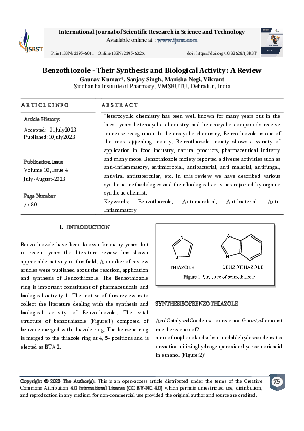 (PDF) Benzothiozole - Their Synthesis and Biological Activity : A Review