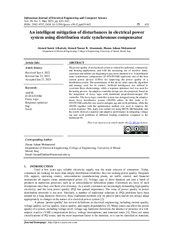 (PDF) An intelligent mitigation of disturbances in electrical power system using distribution ...