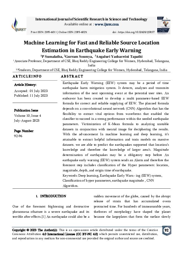 (PDF) Machine Learning for Fast and Reliable Source Location Estimation in Earthquake Early Warning