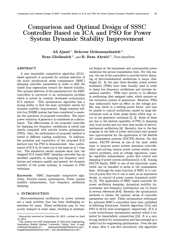 Pdf Comparison And Optimal Design Of Sssc Controller Based On Ica And