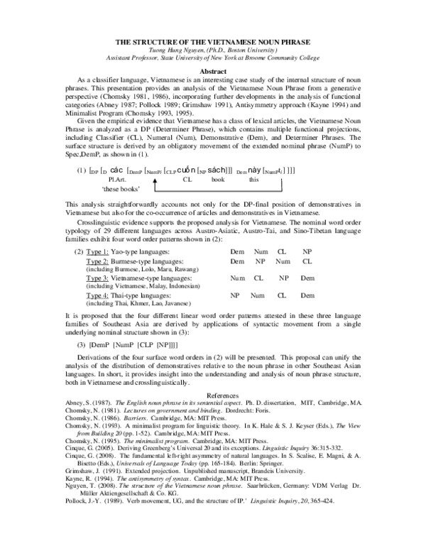 (PDF) The structure of the Vietnamese noun phrase