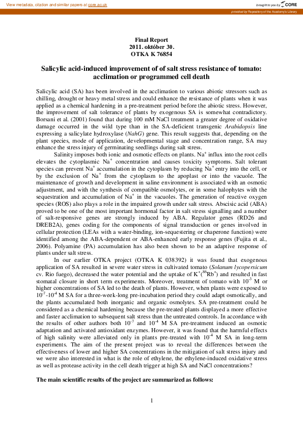 (PDF) Szalicilsav-indukált sóstressz rezisztencia paradicsomban ...