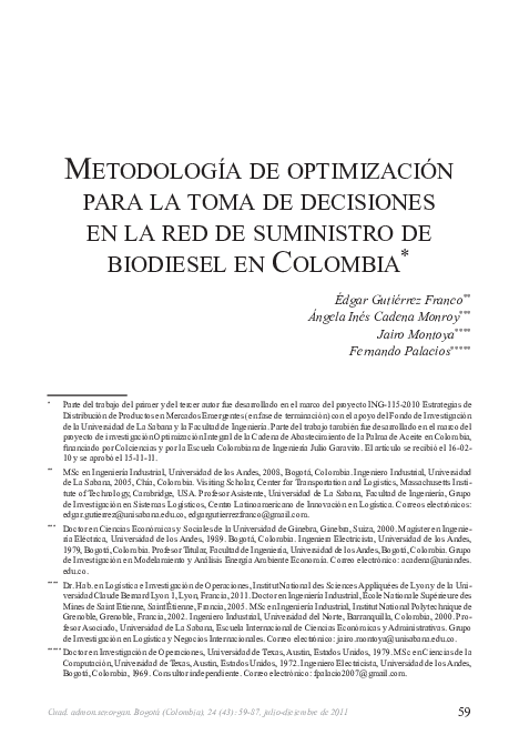 (PDF) Metodología de optimización para la toma de decisiones biodiesel ...