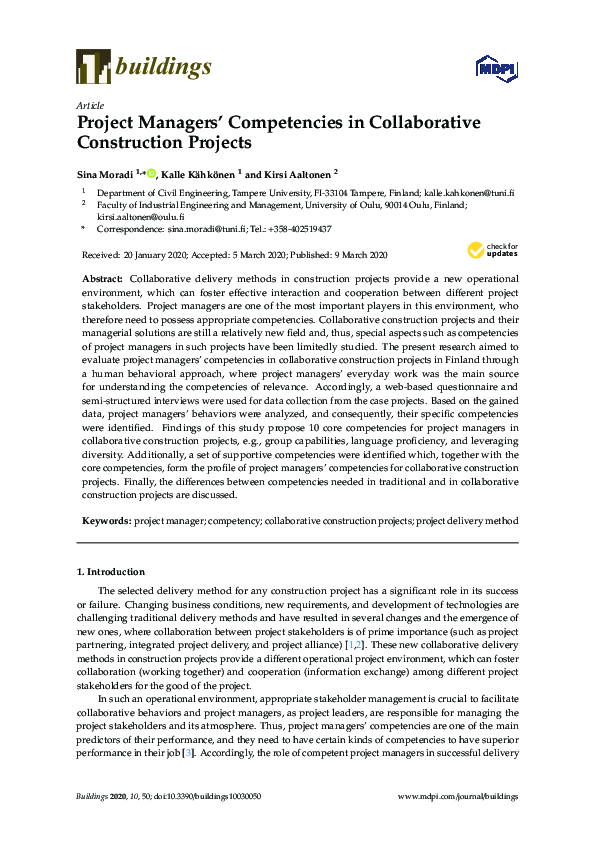 (PDF) Project Managers’ Competencies in Collaborative Construction Projects