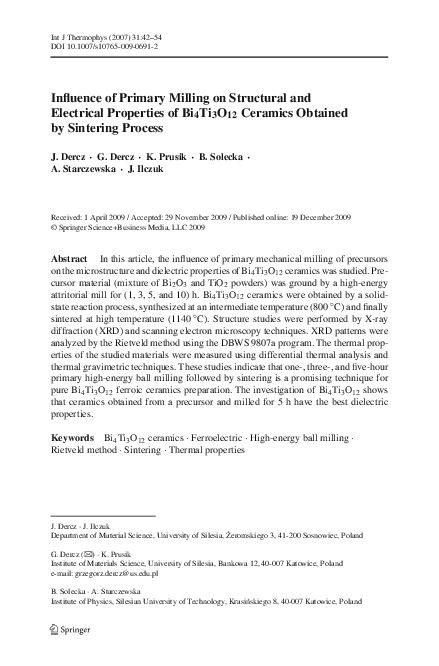 (PDF) Influence of Primary Milling on Structural and Electrical ...