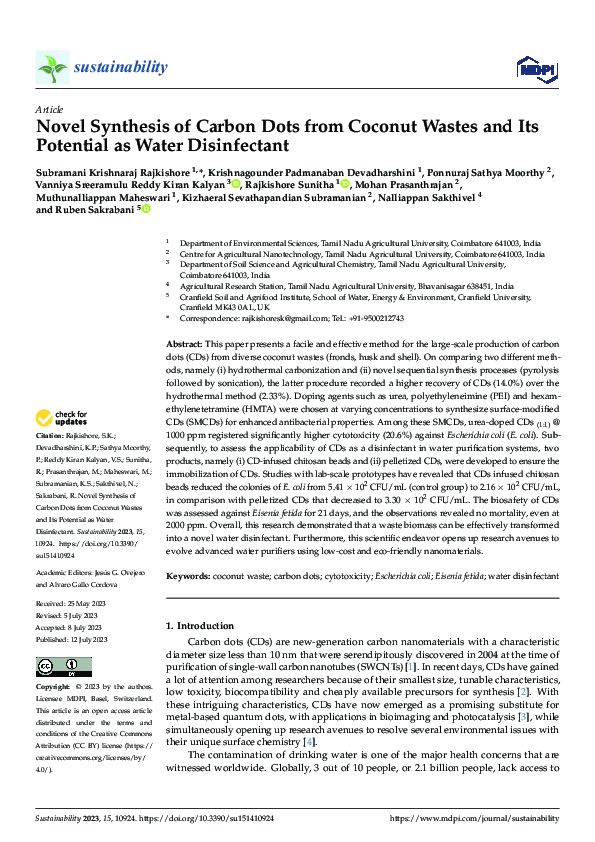 (PDF) Novel Synthesis of Carbon Dots from Coconut Wastes and Its ...
