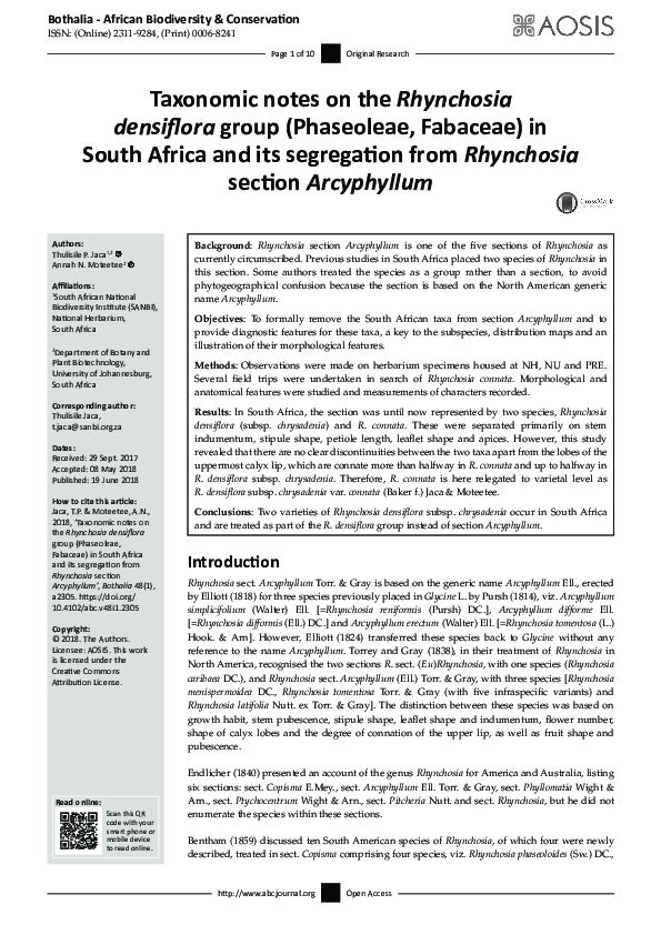 (PDF) Taxonomic notes on the Rhynchosia densiflora group (Phaseoleae ...