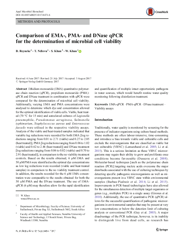 (PDF) Comparison of EMA-, PMA- and DNase qPCR for the determination of ...